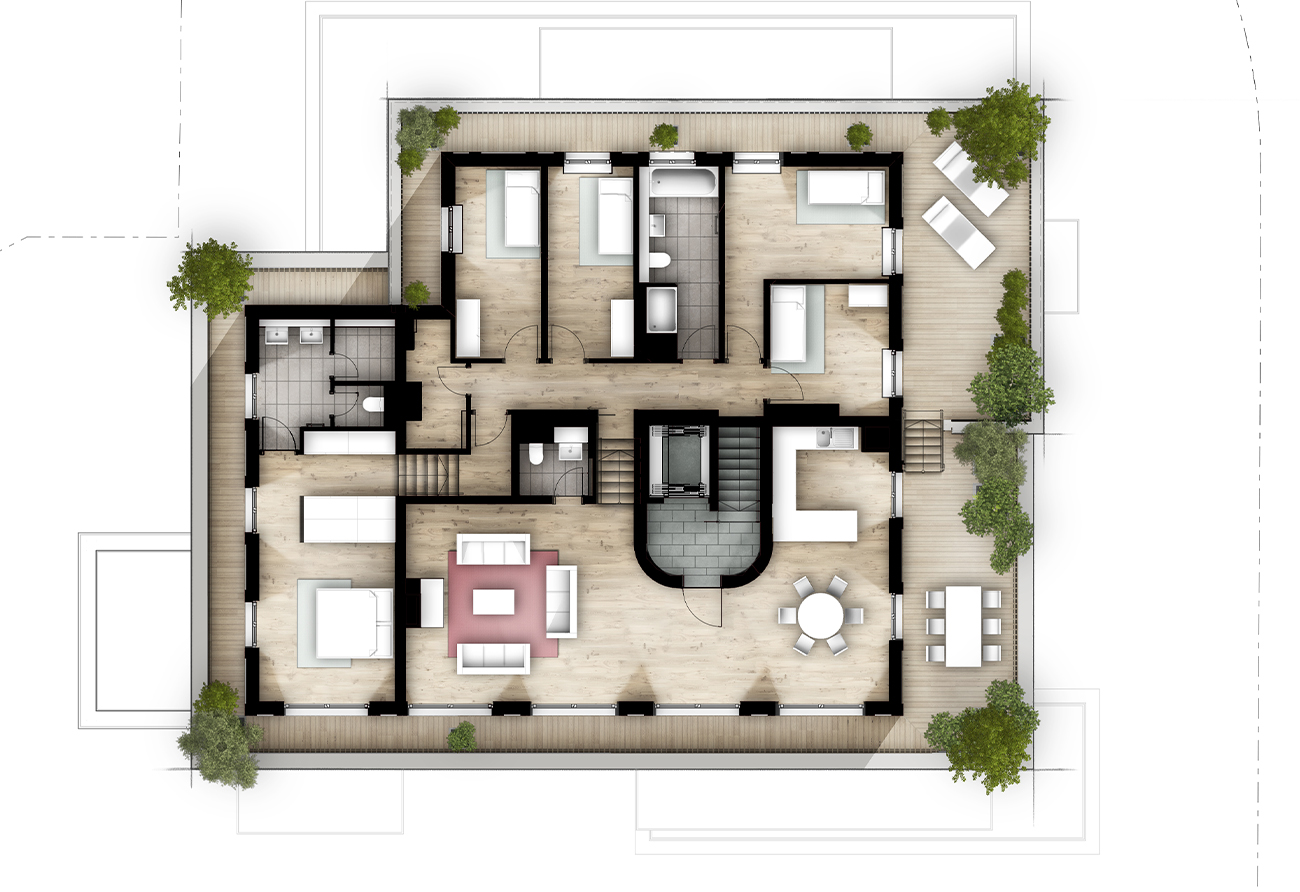 Kolorierter Grundriss Hochwertige Illustrationen Grundriss